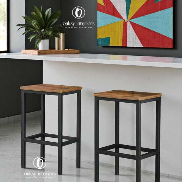 Set Of 2 Industrial Bar Stools - Rustic Brown Counter Height With Metal ...