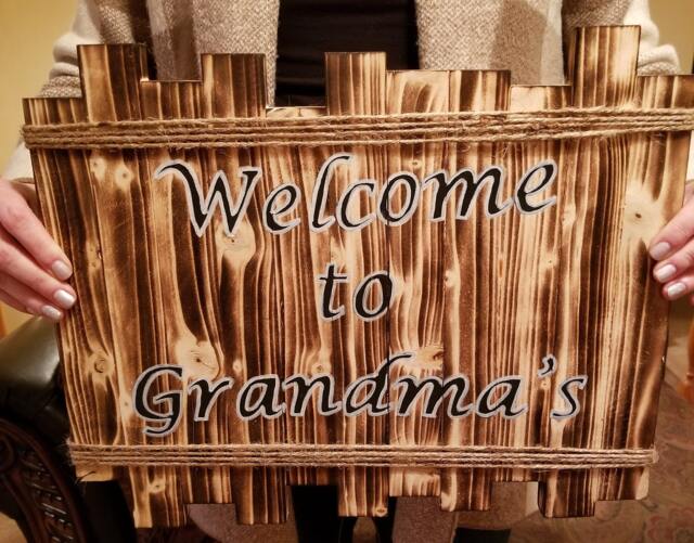 Welcome To Grandma's Sign, Rustic Welcome Picket Fence Burnt Wood ...
