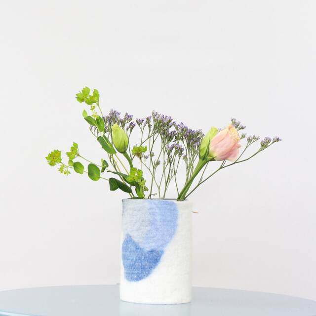 Felted Wool Vase Upcycled Glass, Blue Abstract Design by Etsy ...