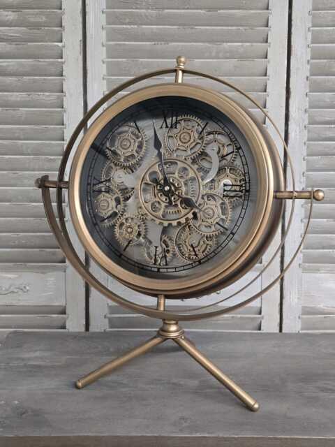 Cog Desk Clock On Stand Clock Roman Numerals Behind Glass Styled ...