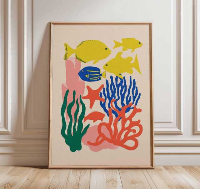 Tropical Fish Poster, Underwater Coral Reef Print, Ocean Sea Life Wall ...
