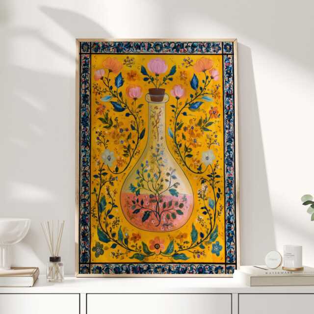 Chemistry Flask Folk Art Print - Colourful Botanical Science Wall For ...