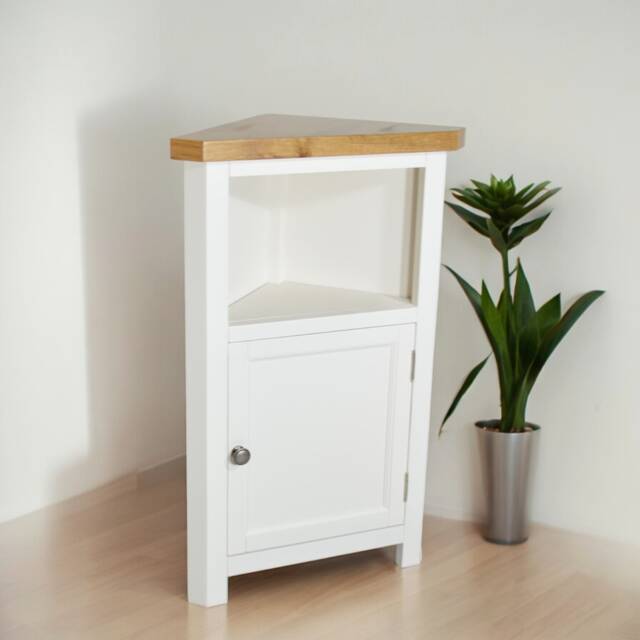 Grofurniture Snow White Oak Corner Cabinet Tall Hallway Storage - Ready ...