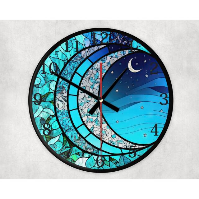 Crescent Moon Glass Wall Clock Faux Stained Decor by Etsy | ufurnish.com