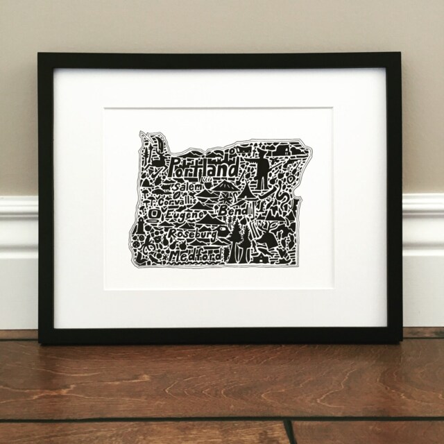 Oregon Map Art Print - Of Original Hand Drawn Map Including Landmarks ...
