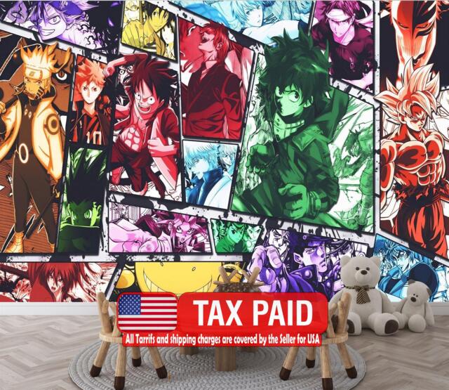 Anime Manga Collage Wallpaper, Hand-Drawn Comics Wall Mural, Peel ...