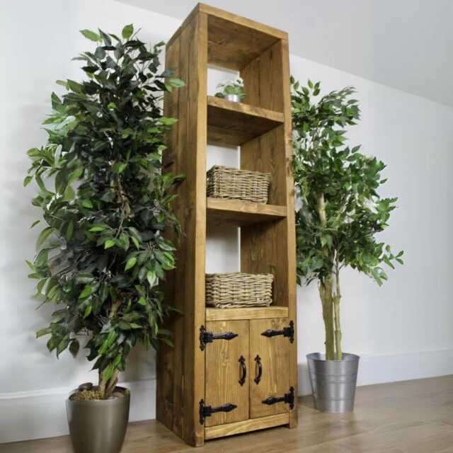 Buckland Tall Rustic Pine Bookcase With Cupboard, Handmade Solid Wood ...