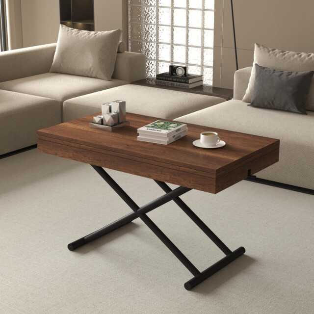 Extendable Convertible Coffee To Dining Table Adjustable Height, Dark ...