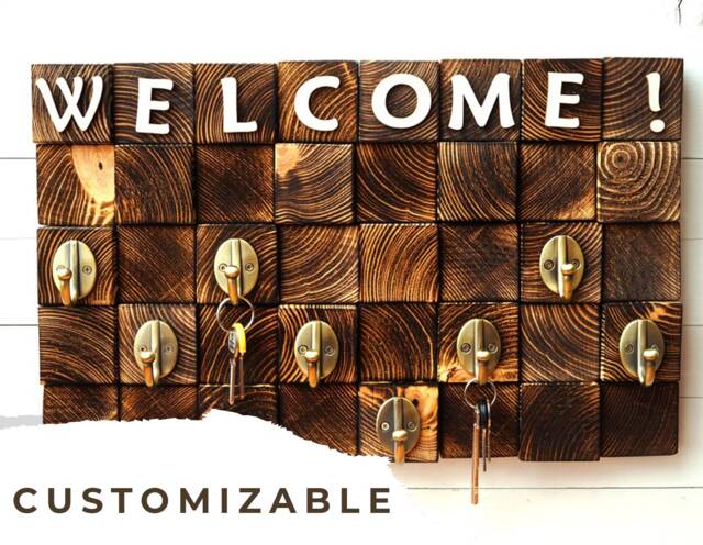 Personalized Wood Mosaic Key Holder Entryway Organizer, Christmas Gift ...