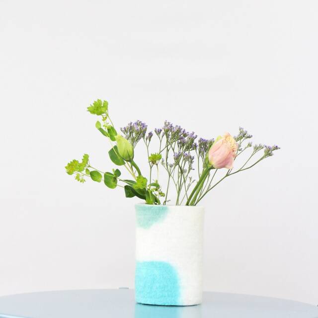 Felted Wool Flower Vase Aqua Teal Upcycled Glass Vase by Etsy ...