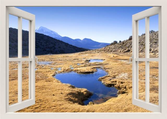 Mountains Wall Decal, Landscape Nature 3D Window Frame, View Home Mural ...