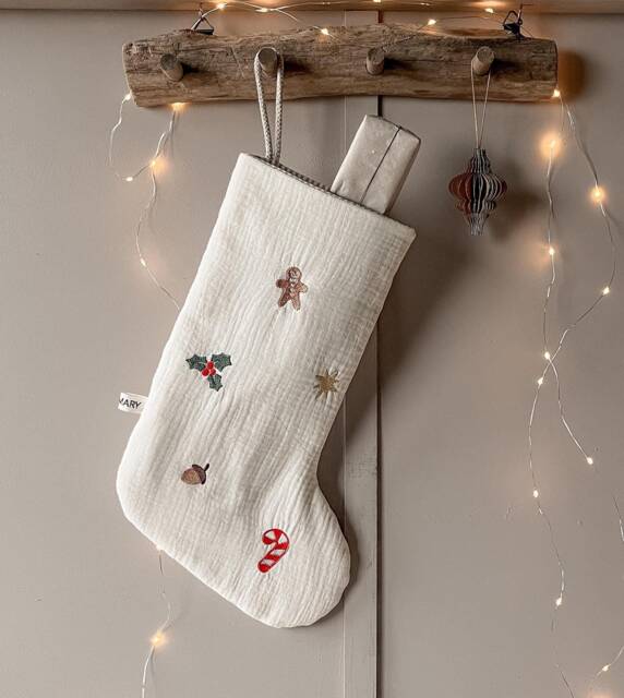 Santa's Boot With Christmas Motifs & Name - Embroidered Stocking Sock ...