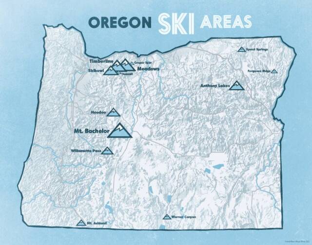 Oregon Ski Resorts Map 11x14 Print by Etsy | ufurnish.com