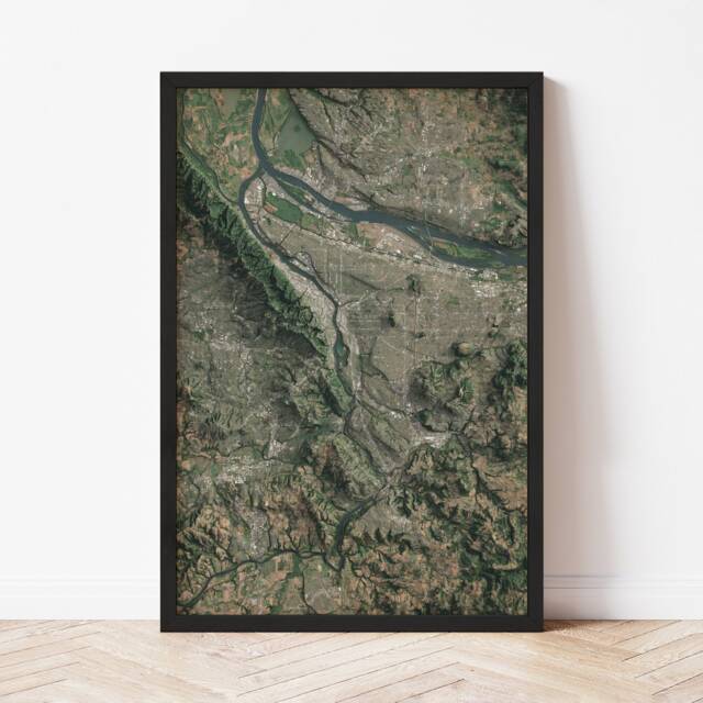 Portland, Oregon Topographic Map Satellite Style Gicl??e Print by Etsy ...