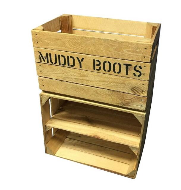 Wellie Boot Rack & Shoe - Rustic Wooden Storage Box Custom Muddy Boots ...