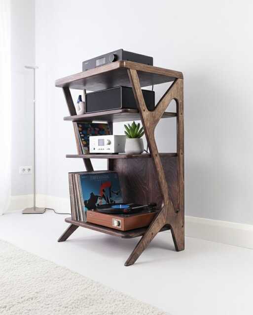 Mid Century Modern Birch Plywood Record Player Table & Vinyl Storage ...