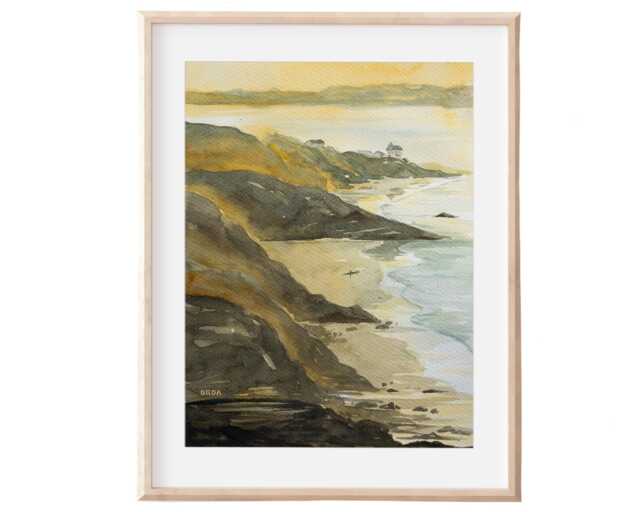 Lagide Cliffs Portugal Watercolor Art Print - Baleal Peniche Coastal ...
