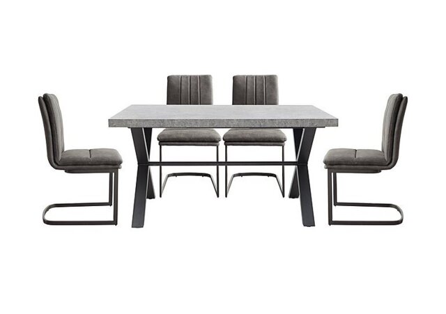 Moon Dining Table with X Shaped Legs and 4 Fabric Cantilever Chairs ...
