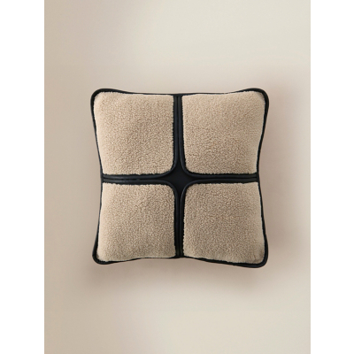 Tan Pleather Trim Boucle Grid Cushion by George at ASDA | ufurnish.com