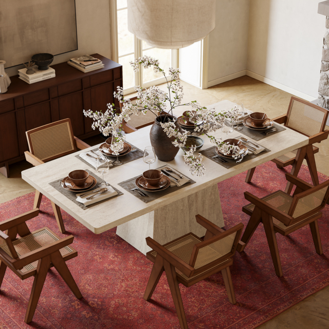Dining Set 2000mm Faux Travertine Dining Table with 6 Chairs by Homary ...