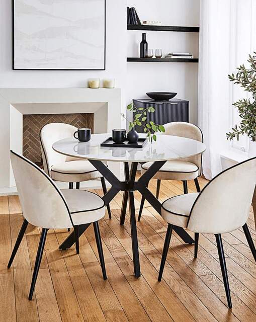 Brock Table with 4 Camille Chairs Marble Effect/ Natural - JD Williams ...