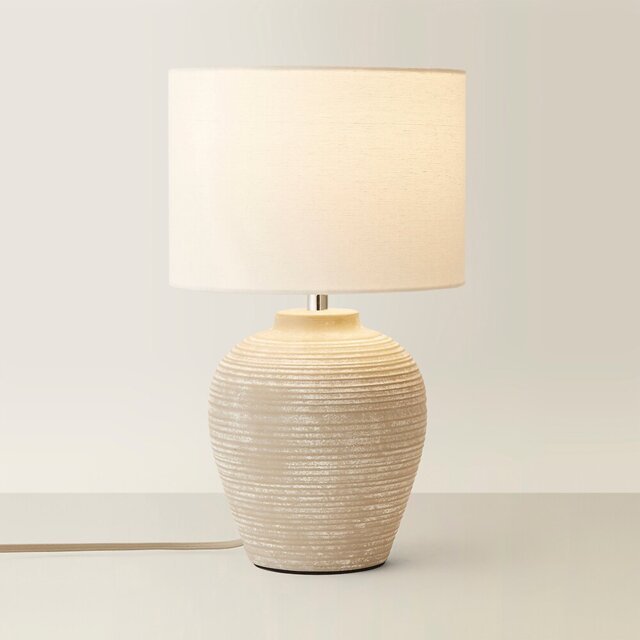 Reba Stone Grey Ceramic Table Lamp with Linen Shade by La Redoute ...