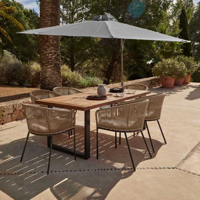 Hali 6 Seater Wooden Outdoor Dining Set with Hali Natural Chairs & Grey ...