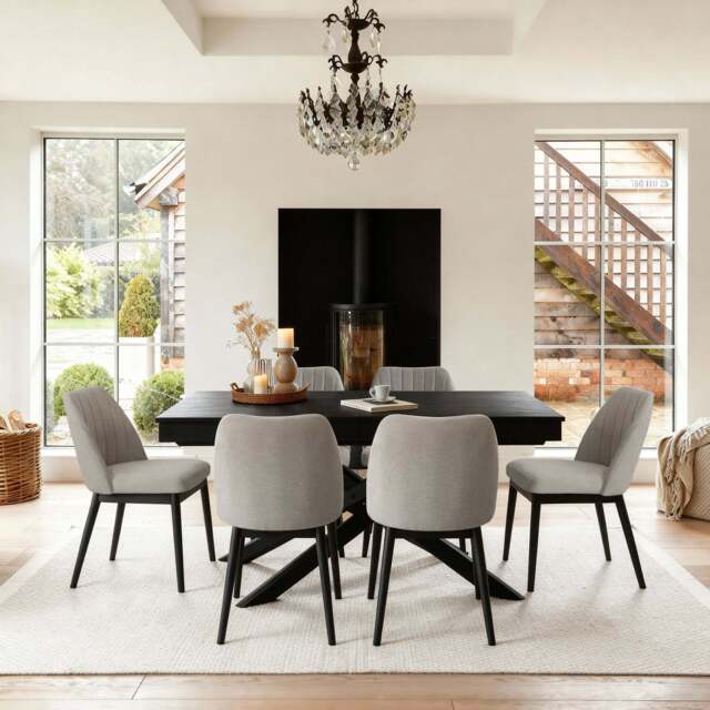 Amelia Black Extending Dining Table Set - 6 Seater - Chloe Soft Beige ...