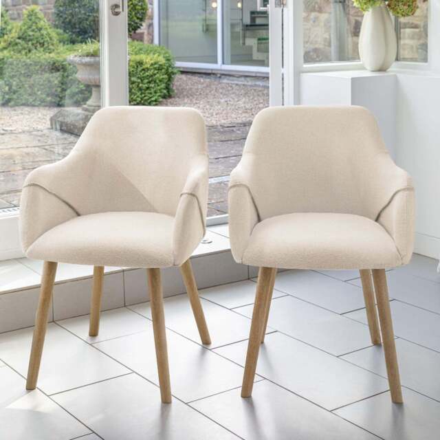 Freya Boucle Dining Armchairs - Set of 2 - Chalked Mangowood Legs by ...