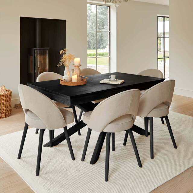 Amelia Black Extendable Dining Table Set - 6 Seater - Marilyn Soft ...