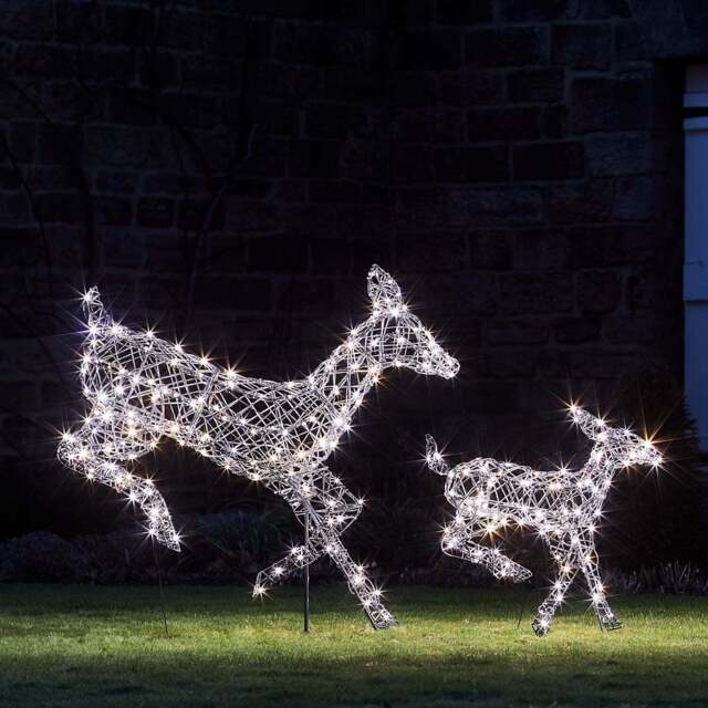 Solar Powered Regular Harlow Rattan Doe & Fawn Dual Colour LED Light Up ...