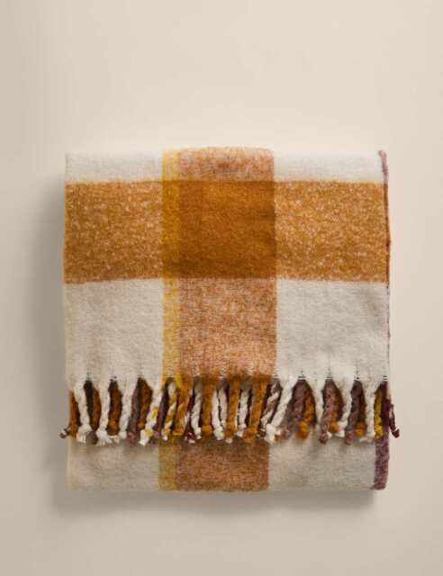 M&S Faux Mohair Checked Throw Honey by Marks & Spencer | ufurnish.com