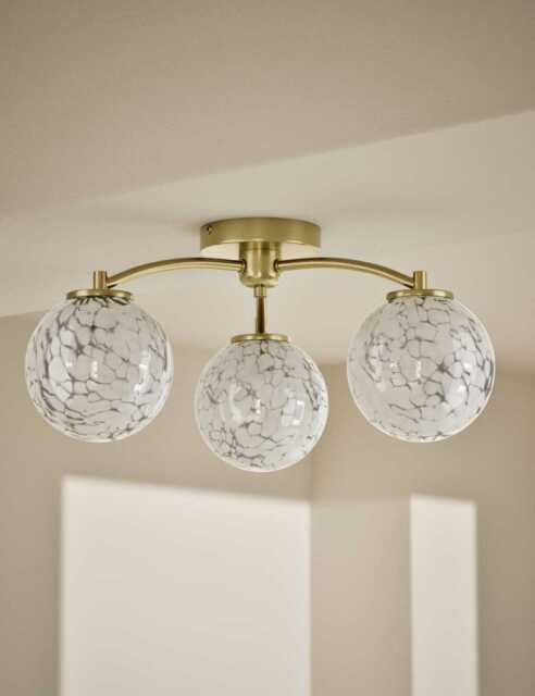 M&S Confetti Glass Multi Flush Ceiling Light Antique Brass by Marks ...