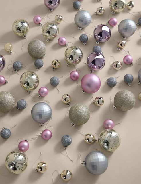 M&S Collection 80pk Shatterproof Baubles - Light Pink Mix, Red,Light ...