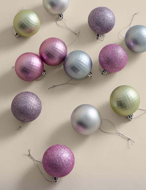 M&S Collection 24pk Multicoloured Shatterproof Baubles - Light Pink Mix ...
