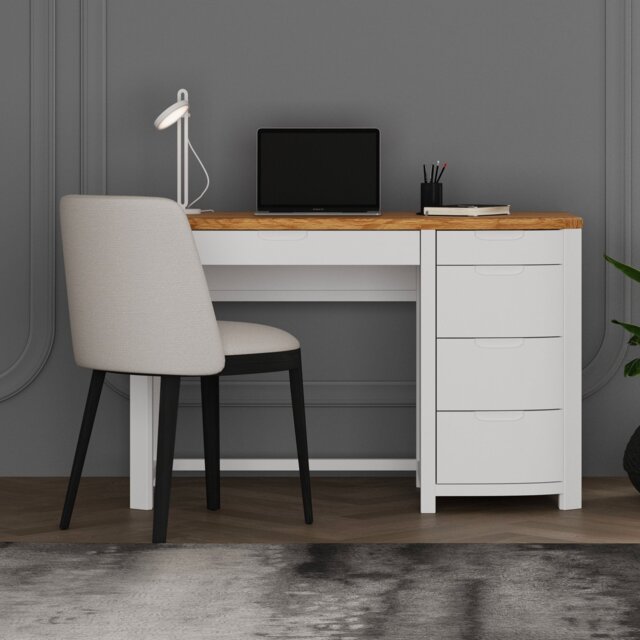 Bradwell Oak and Signal White Painted Computer Desk by Oak Furniture ...