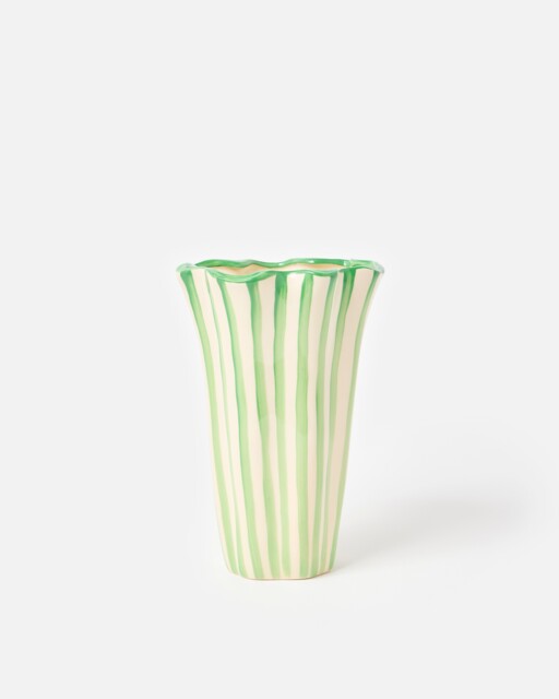 Green & White Striped Ceramic Vase by Oliver Bonas | ufurnish.com