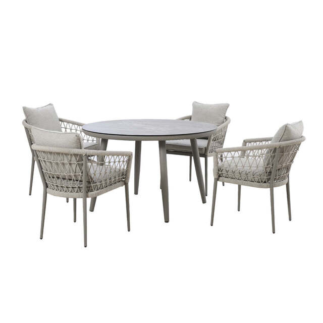 Maze Monaco Grey Cool Linen Round Dining Set - 4 Seater by Otello's ...