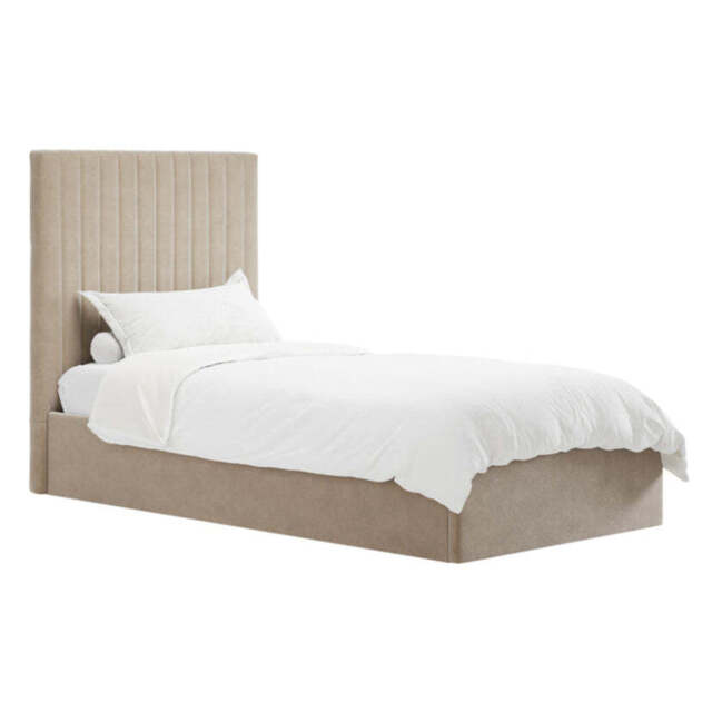 Berlin Beige Velvet Tall Ottoman Single Bed by Otello's Home | ufurnish.com