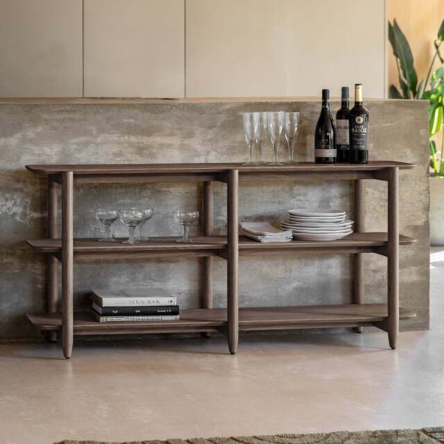 Hatfield Smoked Brown Oak Wood Display Unit Low by Otello's Home ...