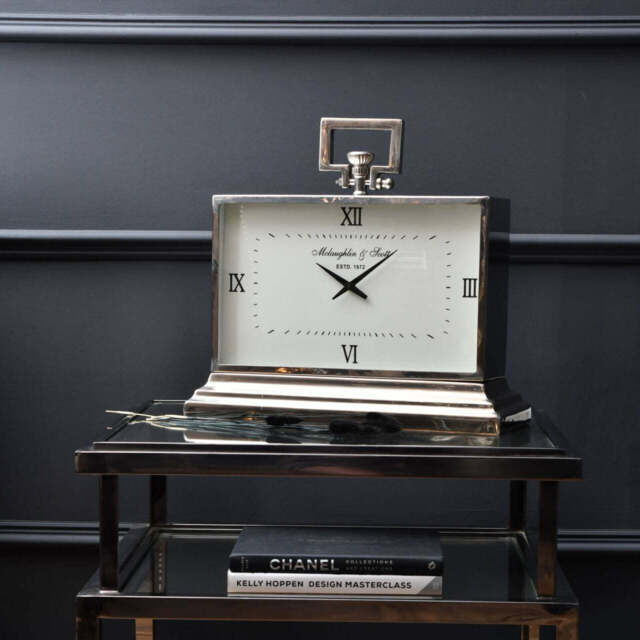 Latham Chrome & White Rectangular Roman Numerals Mantel Clock by Otello ...
