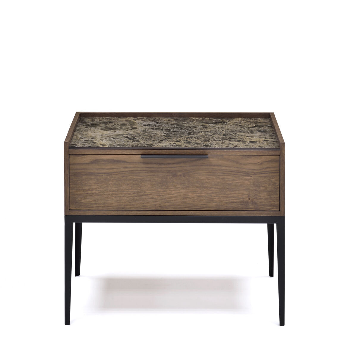 Moli Marble Top 50cm Bedside Table, 1-drawer, Walnut Finish by Pepper ...