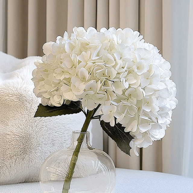 Cream Giant Pom Pom Hydrangea Single Stem Flower by PN Home | ufurnish.com