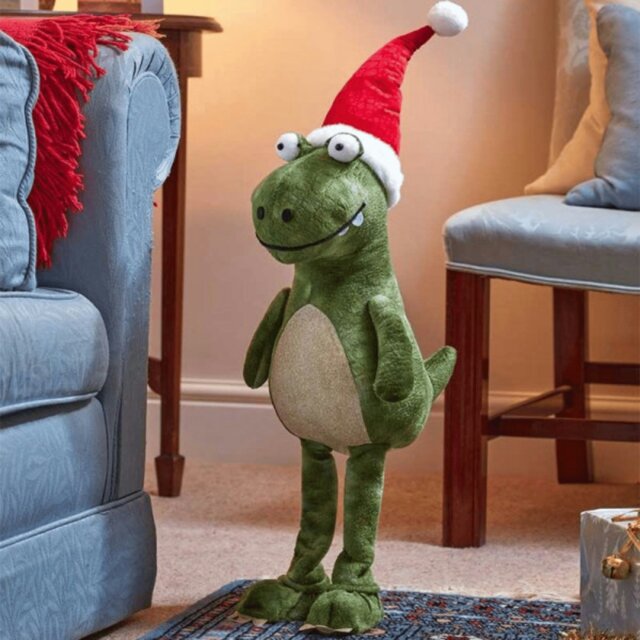 Rackhams 70cm Tall Green Plush Santa-Saurus Dino Standing Christmas ...