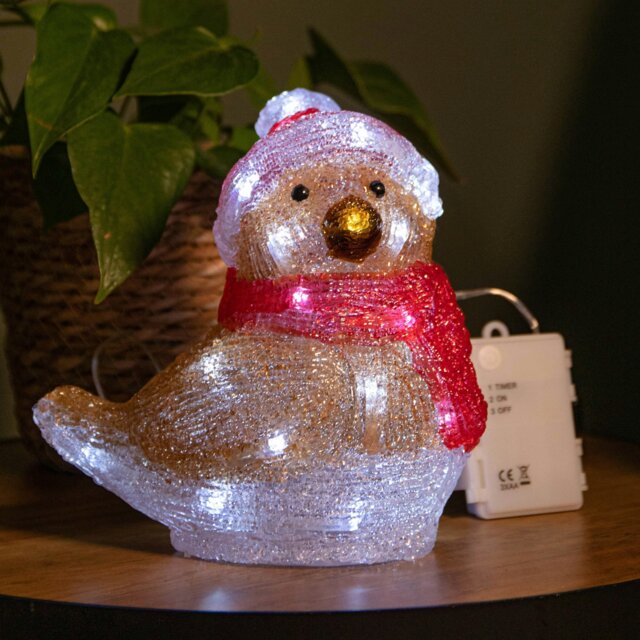 Rackhams 19cm Battery Operated Light up Acrylic Christmas Robin ...