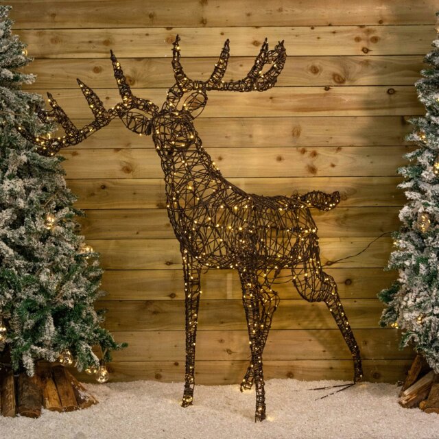 Rackhams 1.66m Light up Brown Christmas Standing Stag with 440 White ...