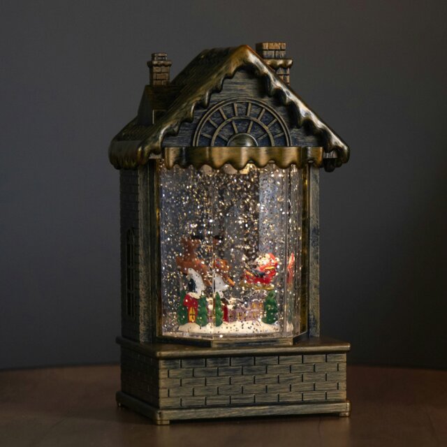 Rackhams 20cm Dual Powered Light up Christmas House Water Spinner with ...