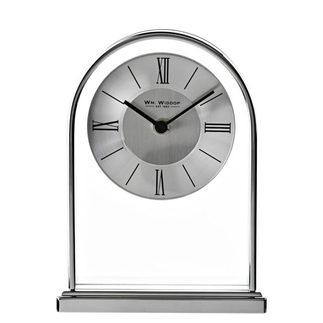 Wm.Widdop Chrome & Wood Veneer Mantle Clock Chrome Brown by Tesco ...