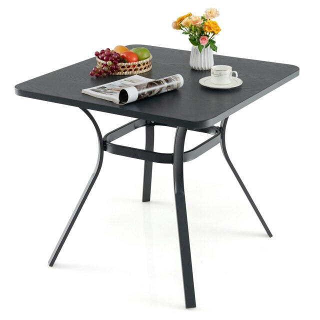 Costway 80cm patio dining table square table w/ 4 curved legs grey by ...