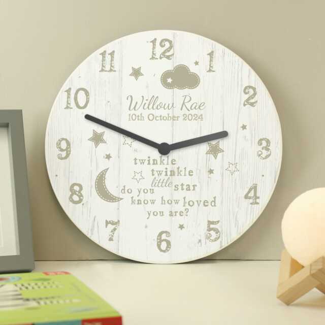 Personalised twinkle twinkle shabby chic large wooden clock by Tesco ...